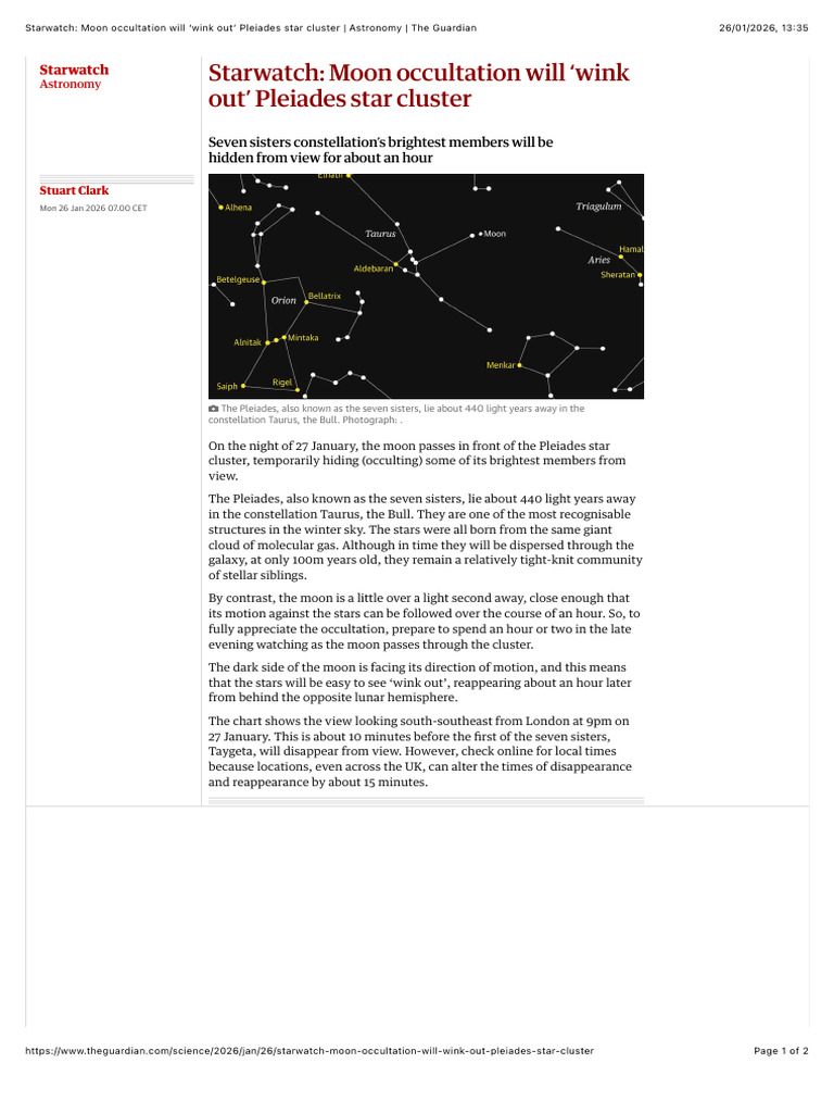 Starwatch: Moon Occultation Will ‘Wink Out’ Pleiades Star Cluster ...