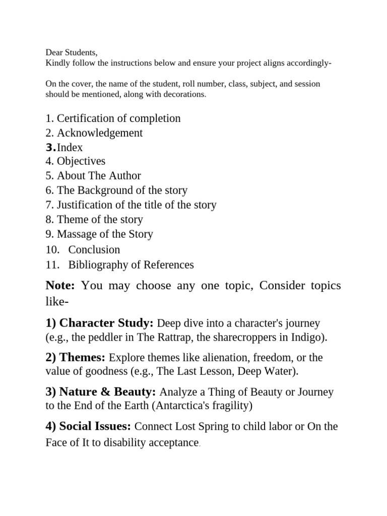Project Work of English For Class Xii 2025-26 | PDF