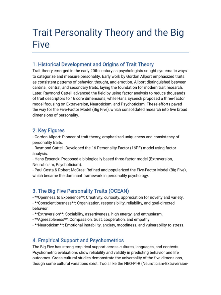 Trait Personality Theory and Big Five | PDF | Personality Psychology ...