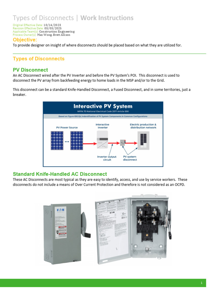 Construction Engineering - Types of Disconnects | PDF | Photovoltaic ...