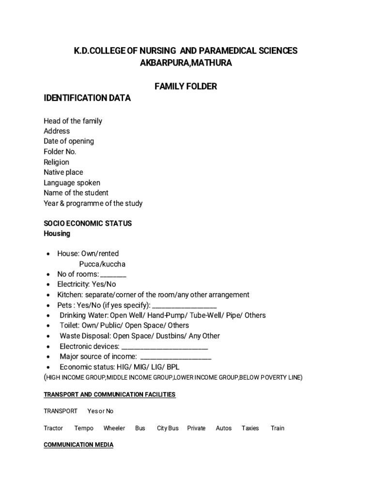 Format For Family Folder | PDF