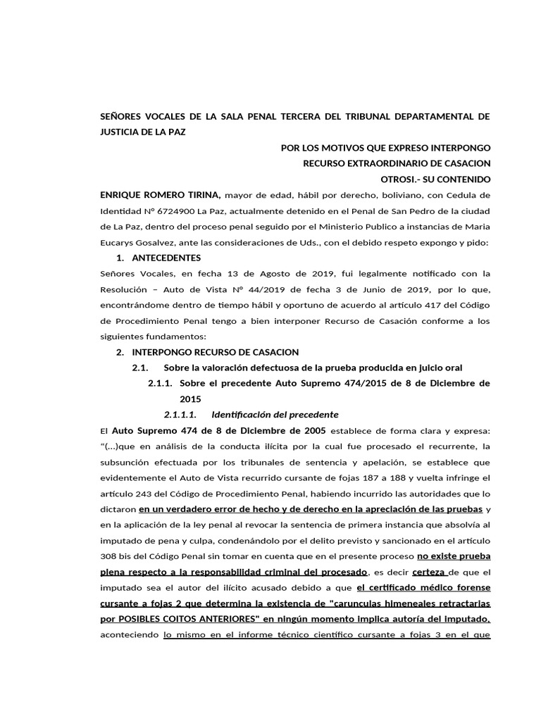 ENRIQUE Recurso de Casacion | PDF | Evidencia (ley) | Apelación