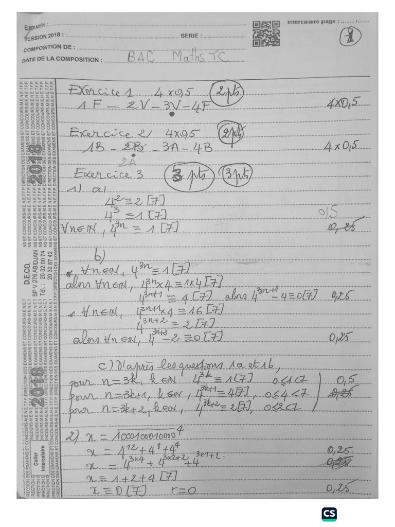Correction de La Composition de Math Session Janvier 2026 | PDF