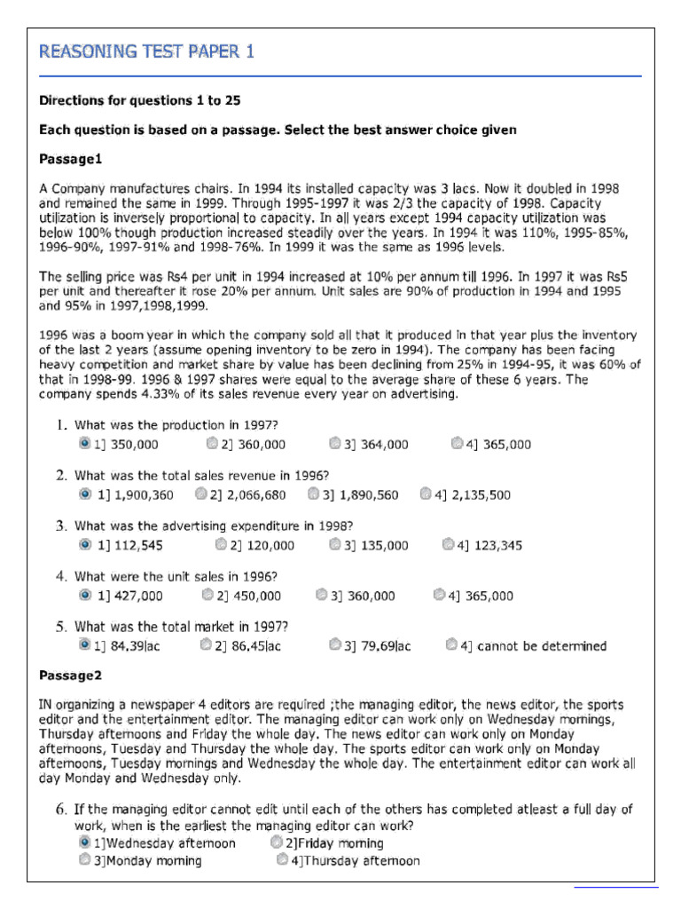 Reasoning Sample Paper | PDF