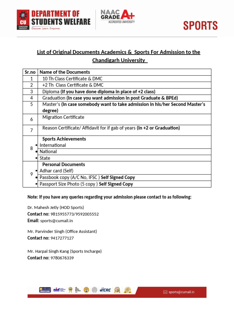 Documents For Admission Cell | PDF