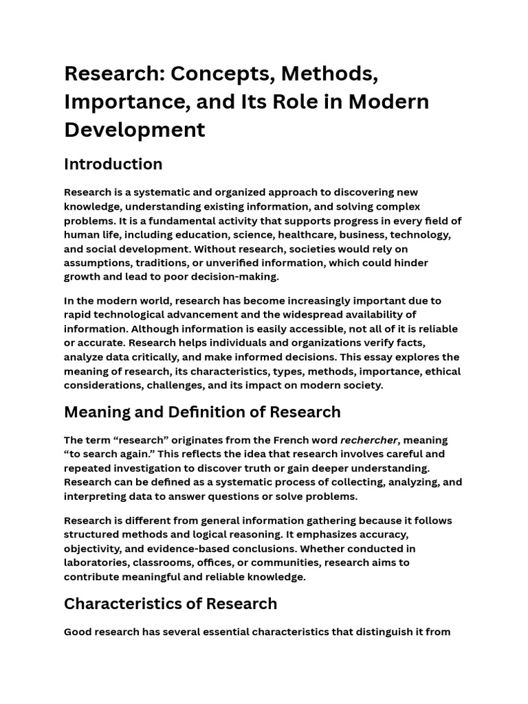 Research Concepts, Methods, Importance, and Its Role in Modern ...