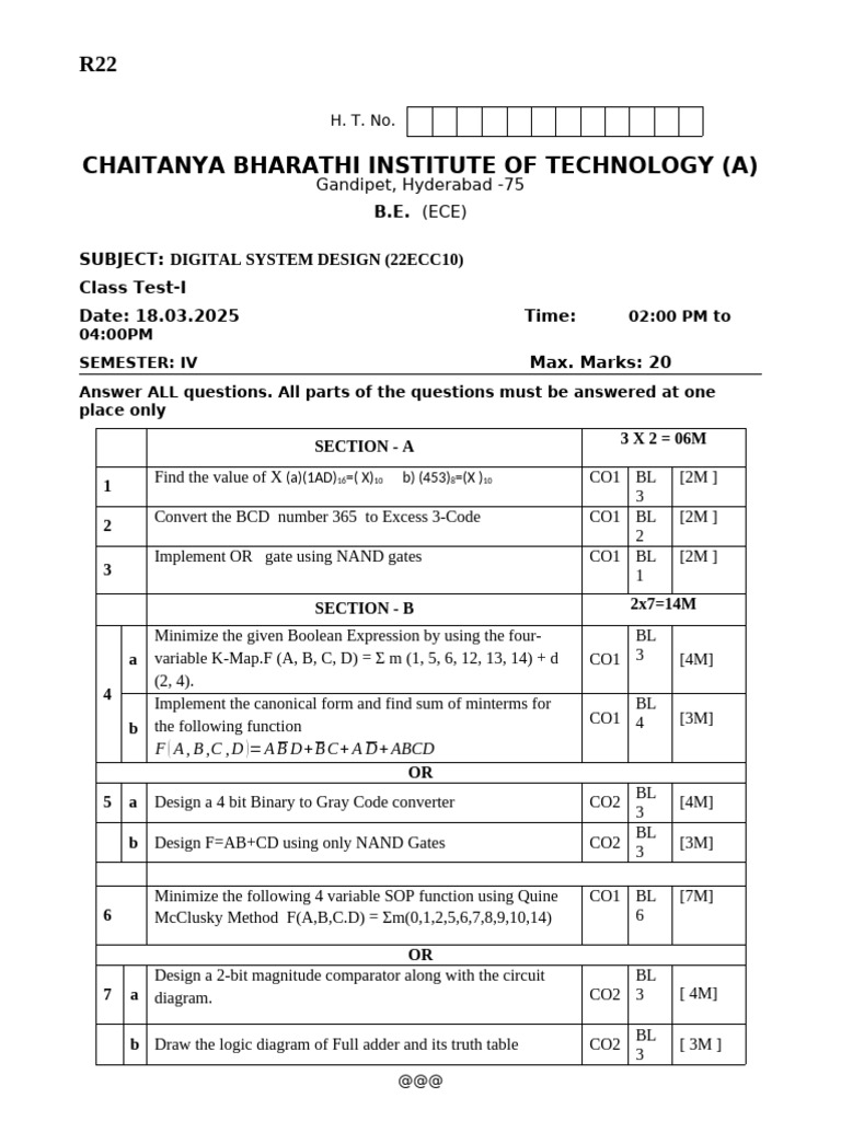 Class Test I DSD Exam QP | PDF | Computer Programming | Mathematics