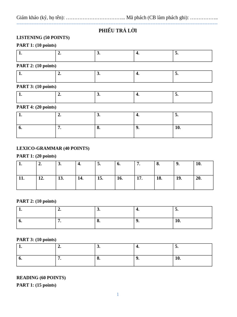 AnswerSheet TA10 | PDF