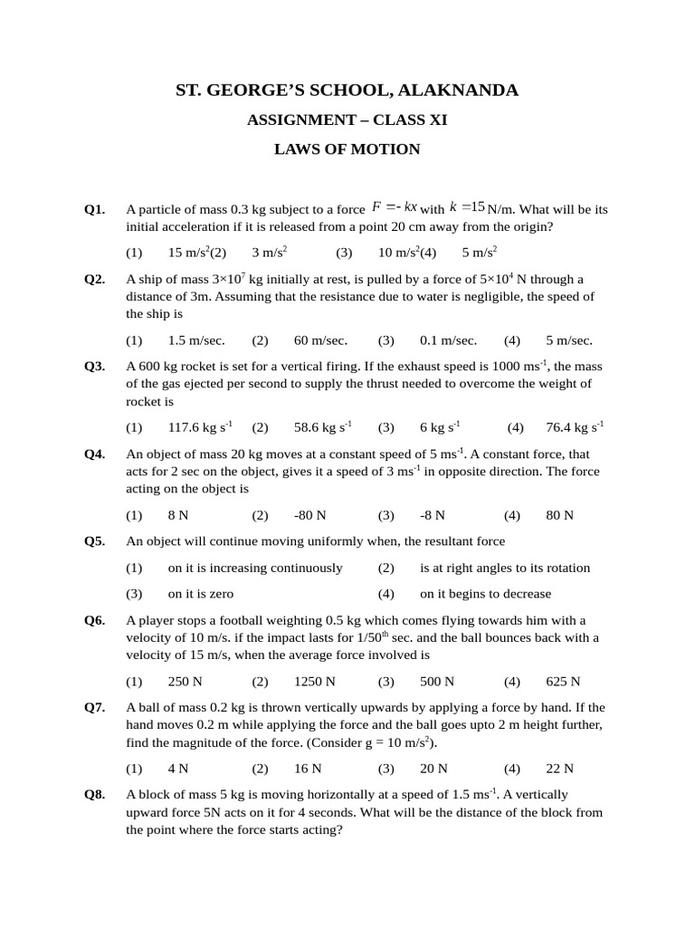 Laws of Motion-Assignment | PDF | Force | Friction