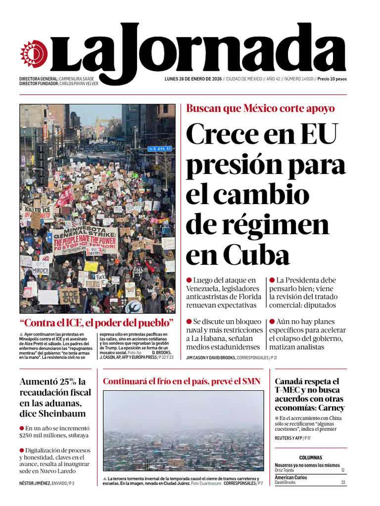 Primeras planas lunes 26012026 Sociedad Noticias | PDF | México