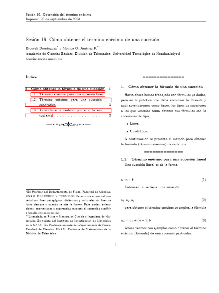 Sesion 19 Nesimo Termino Sucesion | PDF | Matemáticas | Análisis matemático