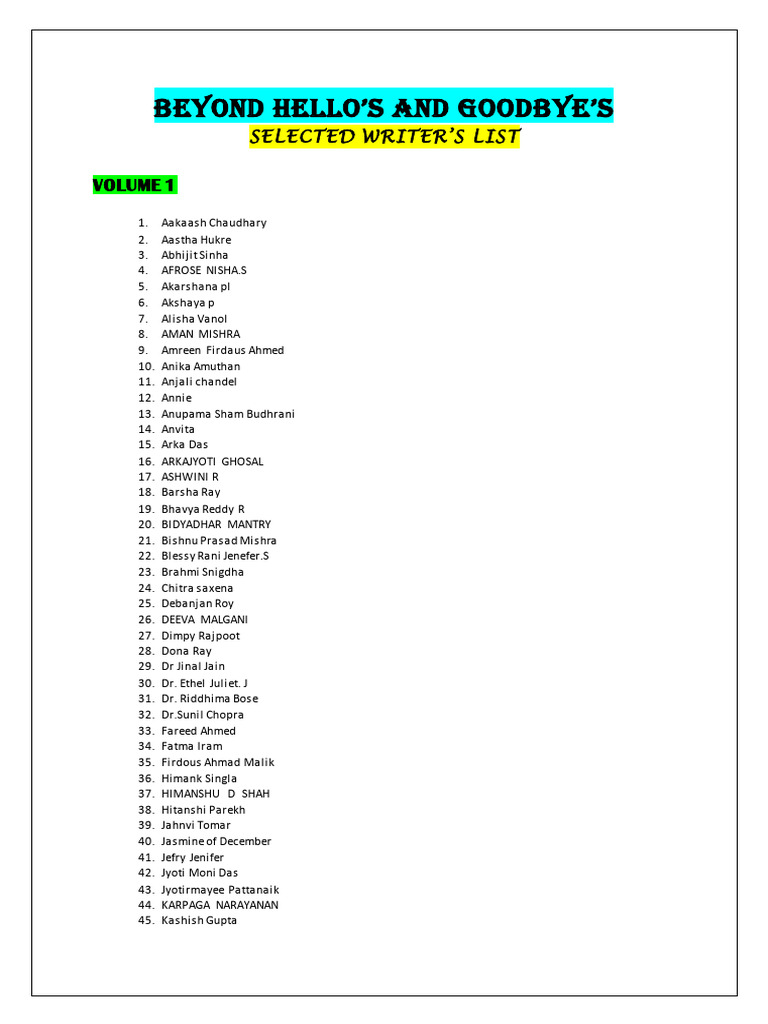 Beyond Hello & Goodbye (Selected List) | PDF