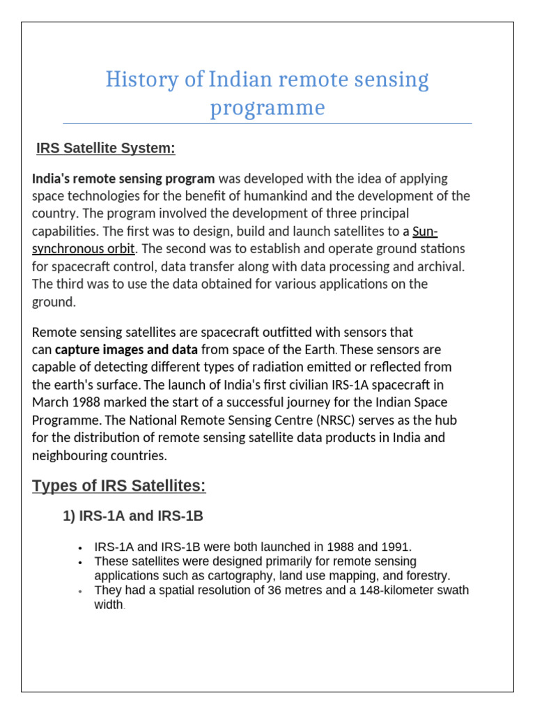 History of Indian Remote Sensing Programme 1 | PDF | Remote Sensing ...