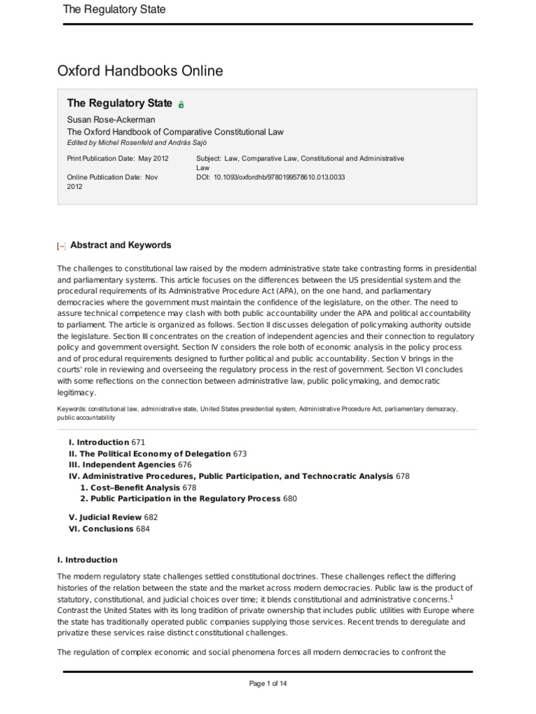 Susan Rose-Ackerman, The Regulatory State | PDF
