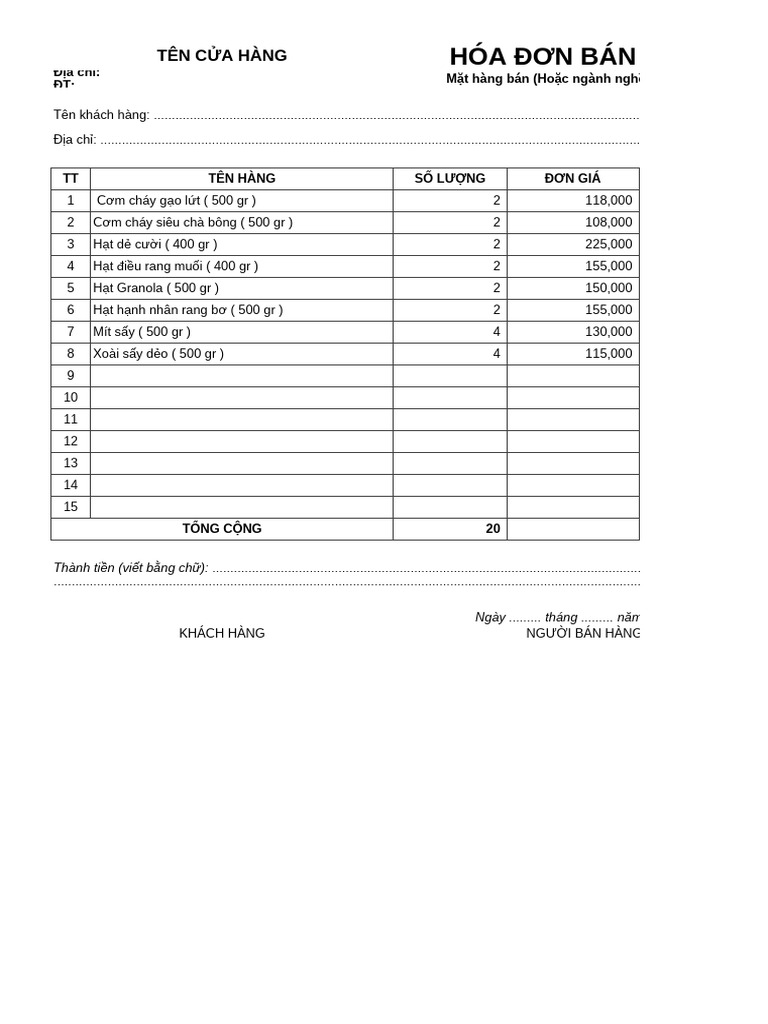Hoa Don Ban Hang | PDF