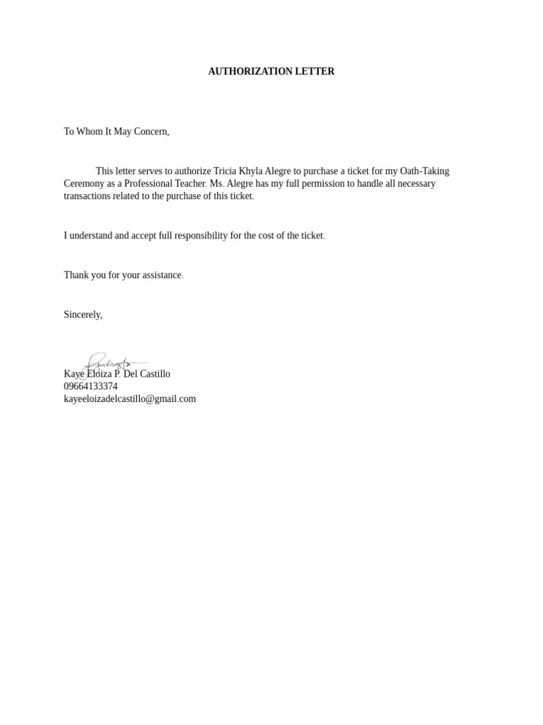 Authorization Letter - Oath Taking | PDF