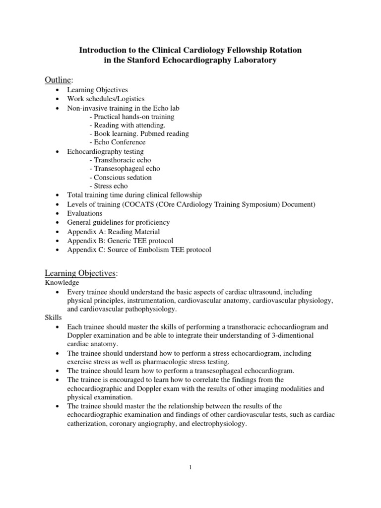 Outline:: Introduction To The Clinical Cardiology Fellowship Rotation ...