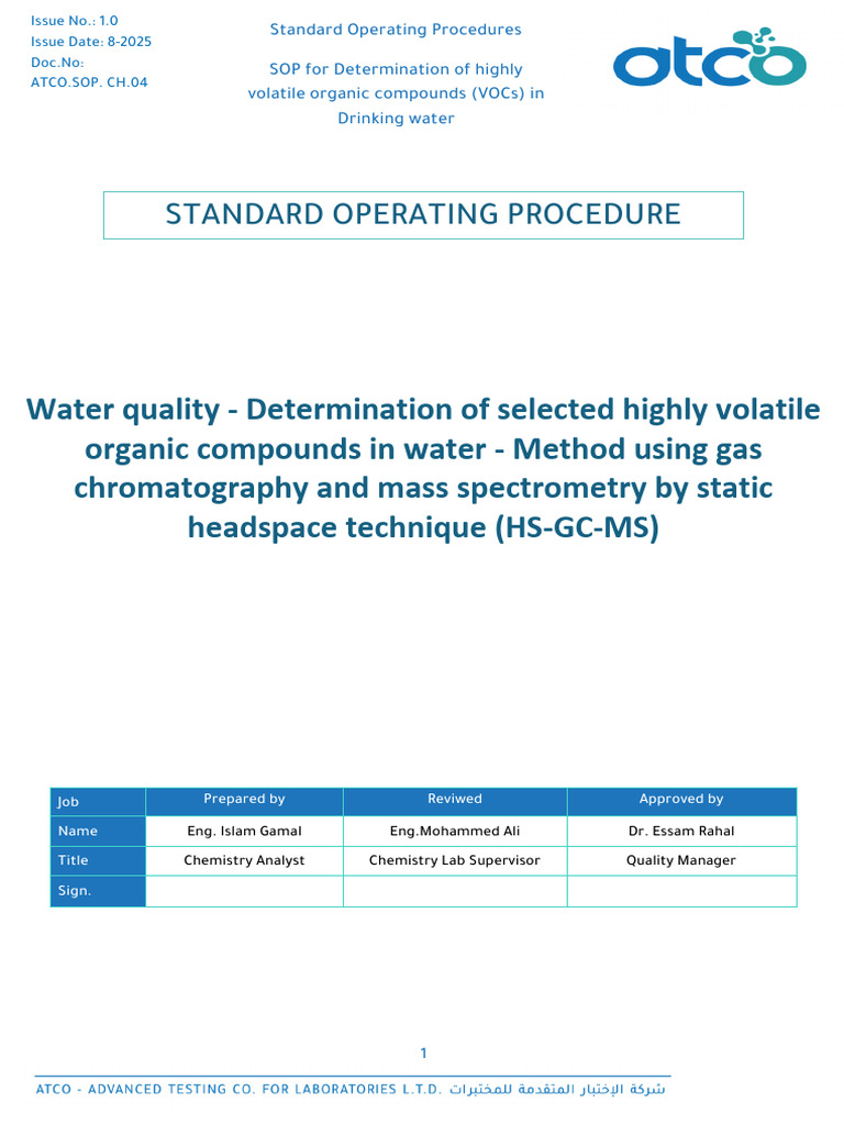 SOP For Determination of Highly Volatile Organic Compounds (VOCs) in ...