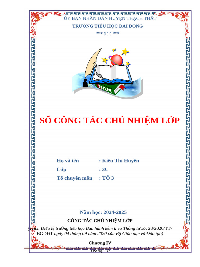 Sổ Chủ Nhiệm Lớp 3c 2024-2025 | PDF