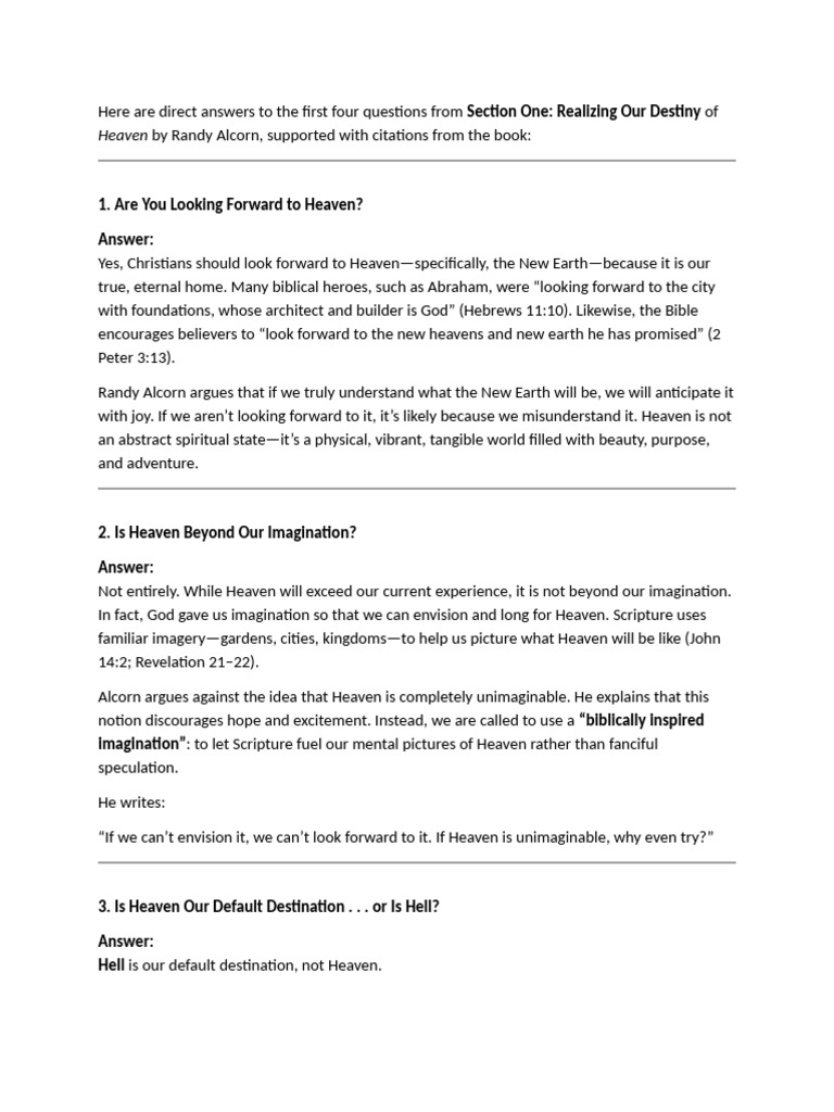 Here Are Direct Answers to the First Four Questions From Section One ...