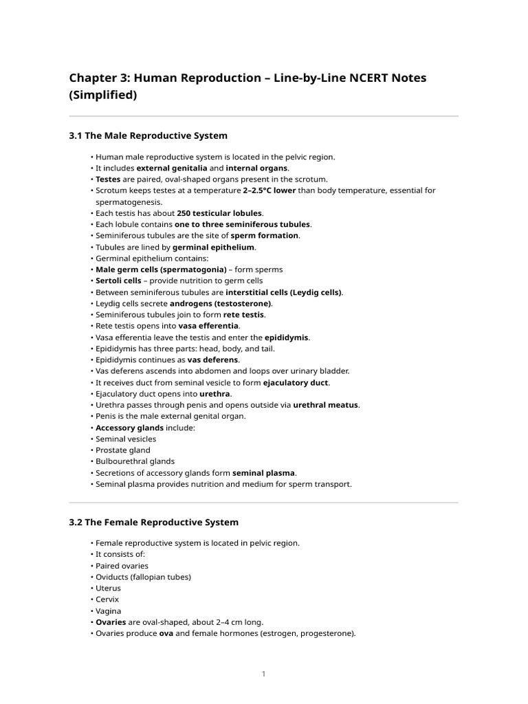 Class 12 Biology - Chapter 3 - Human Reproduction (Ncert Line-By-Line ...