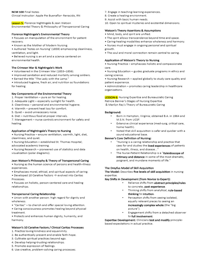 NCM 100 Final Notes | PDF | System | Nursing