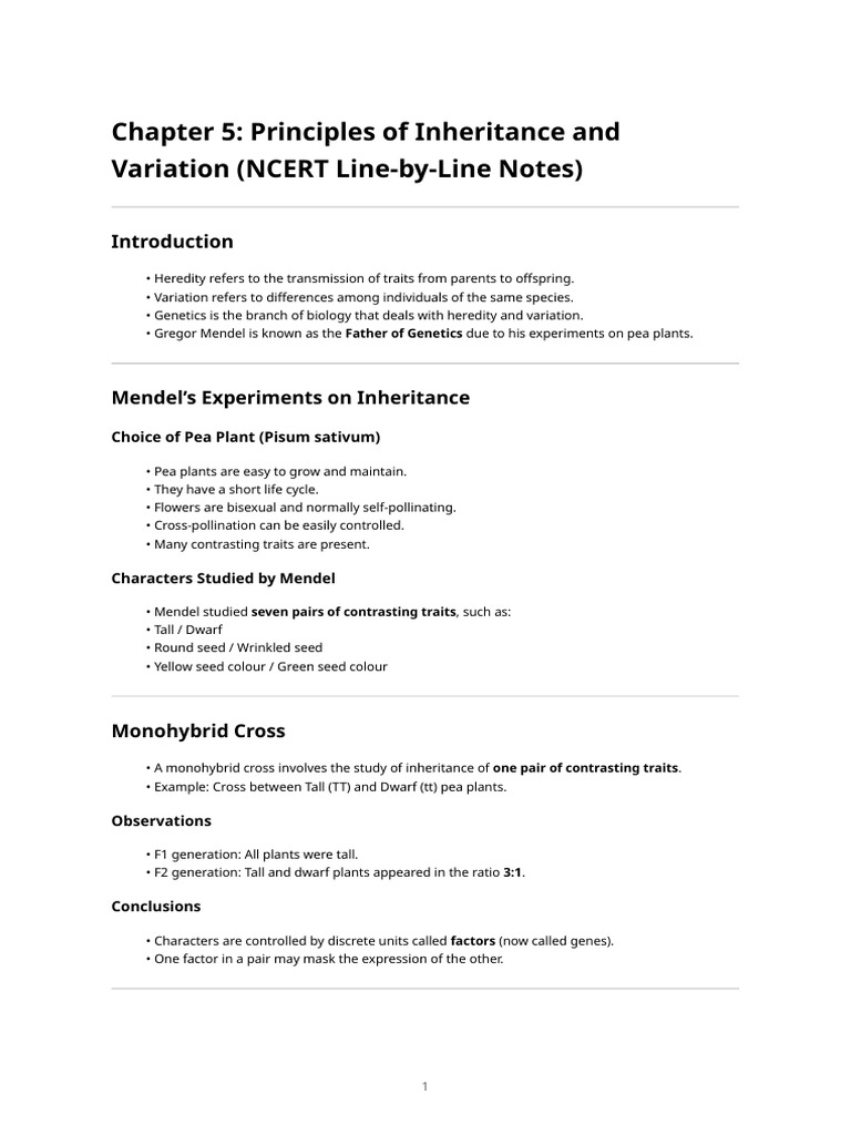 Class 12 Biology Chapter 5 - Ncert Line-By-Line Notes | PDF | Dominance ...