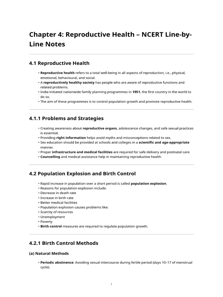 Class 12 Biology - Chapter 4 - Reproductive Health (Ncert Line-By-Line ...