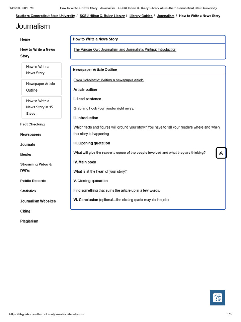 How to Write a News Story - Journalism - SCSU Hilton C. Buley Library ...
