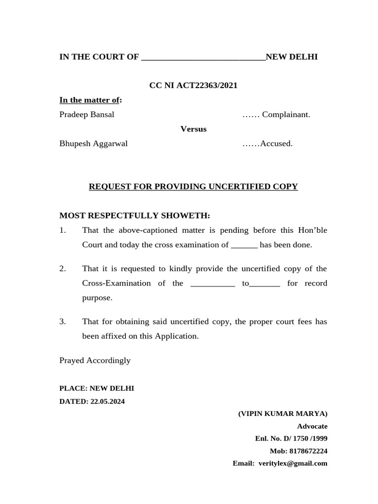Application for Uncertified Copy | PDF