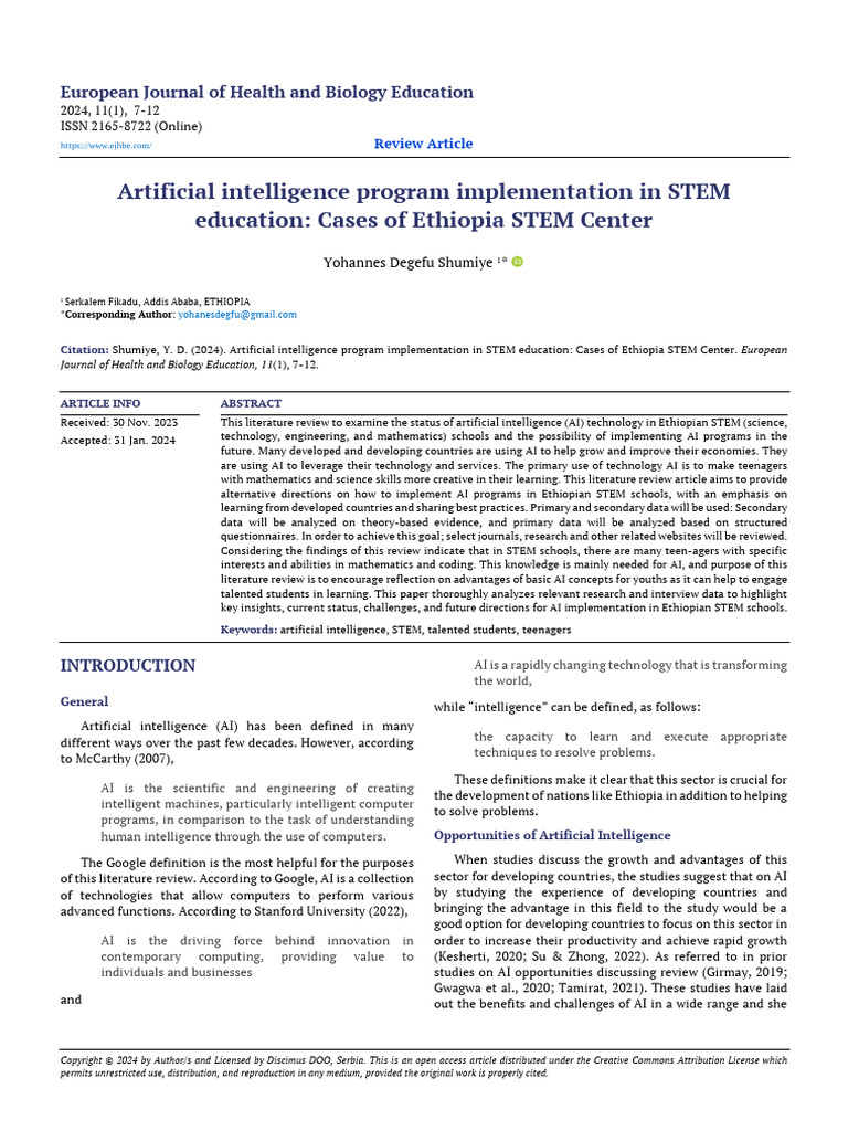 Artificial Intelligence Program Implementation in Stem Education Cases ...