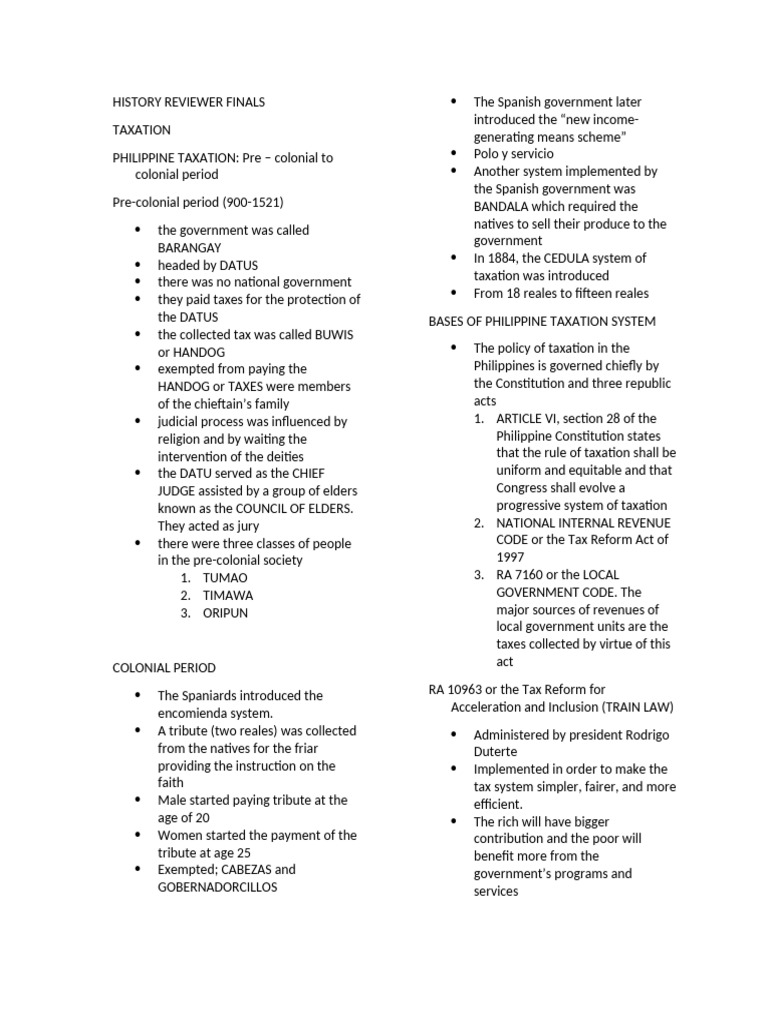 History Reviewer Finals | PDF | Taxes | Taxation