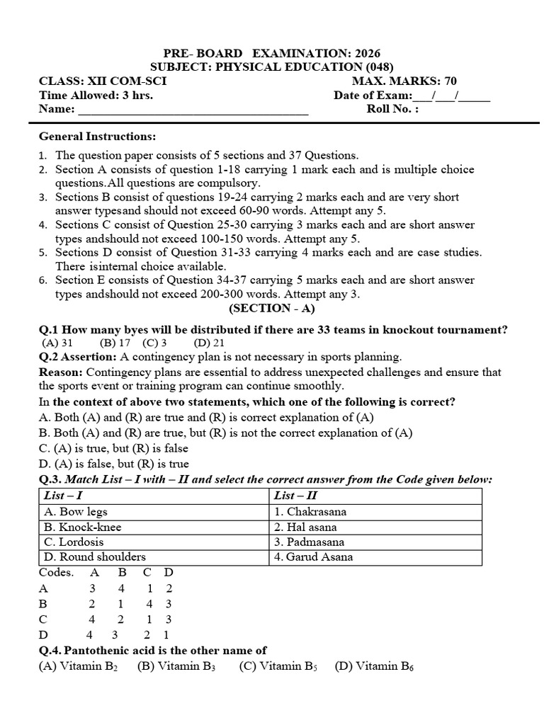 P.E Practice Paper 3 Examination 2026 | PDF | Heart | Diastole