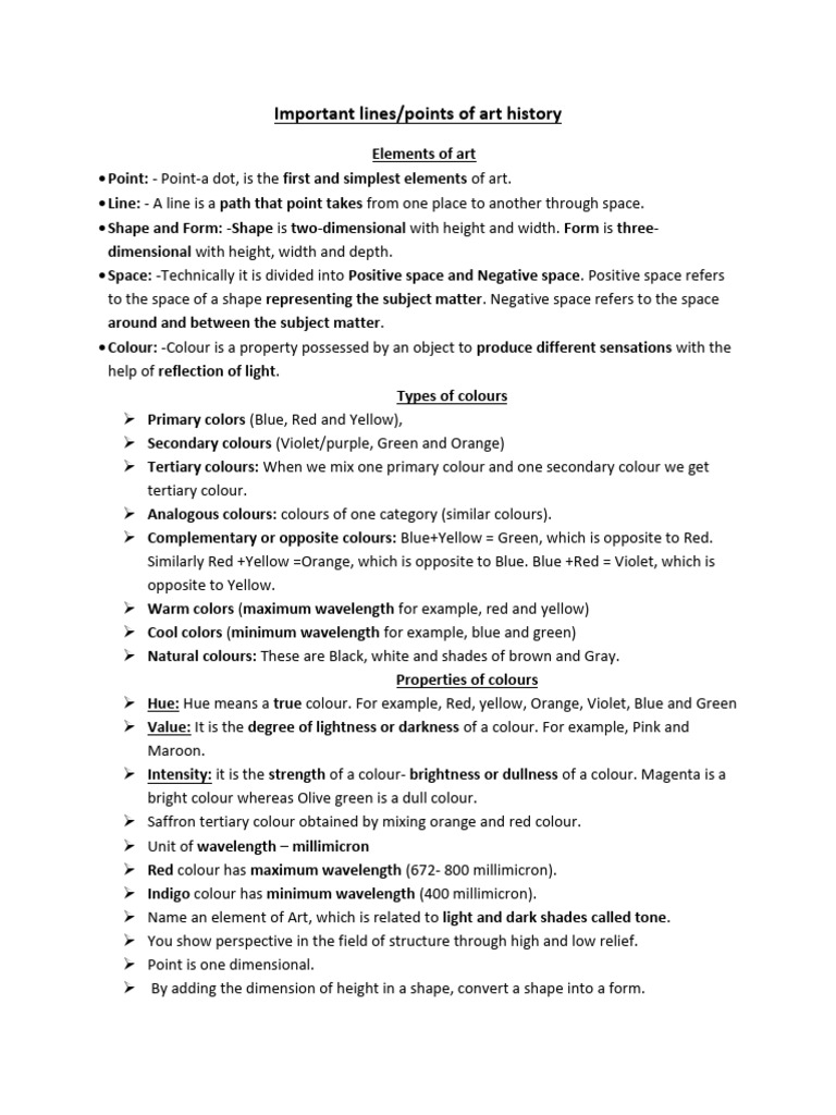 Class12 Painting Key Notes | PDF | Color | Yellow