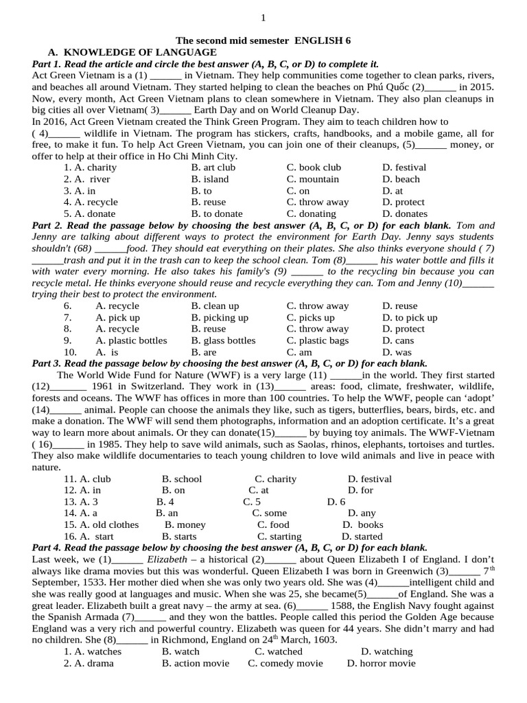 De Cuong Anh 6- GK II( 24-25) | PDF | Trees | Plants