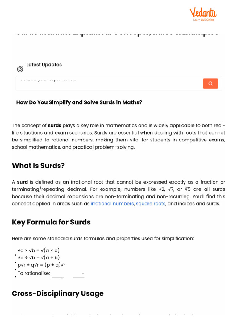 Surds in Maths Explained - Concepts, Rules & Examples | PDF