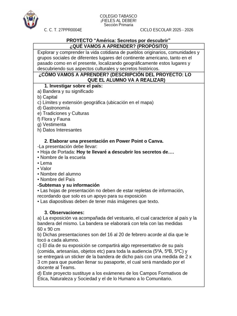5to PROYECTO 2do TRIMESTRE América. Secretos por descubrir 5to | PDF