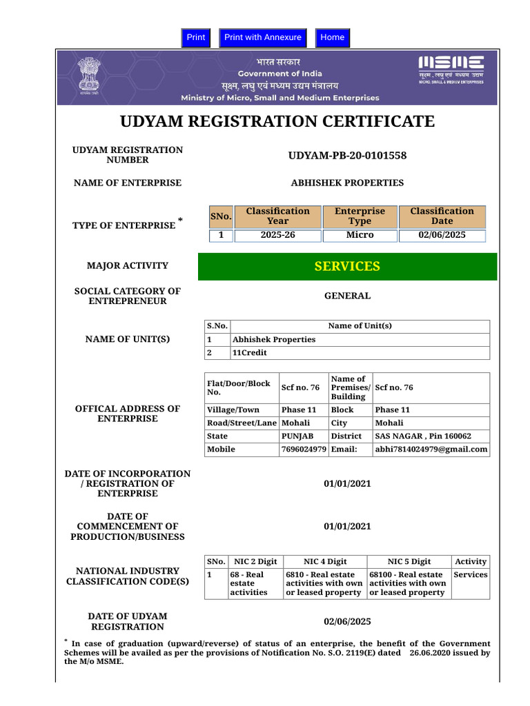 Print - Udyam Registration Certificate | PDF