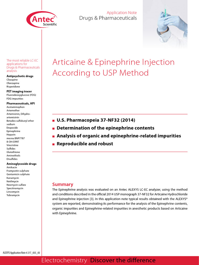 Articaine & Epinephrine Injection | PDF | High Performance Liquid ...