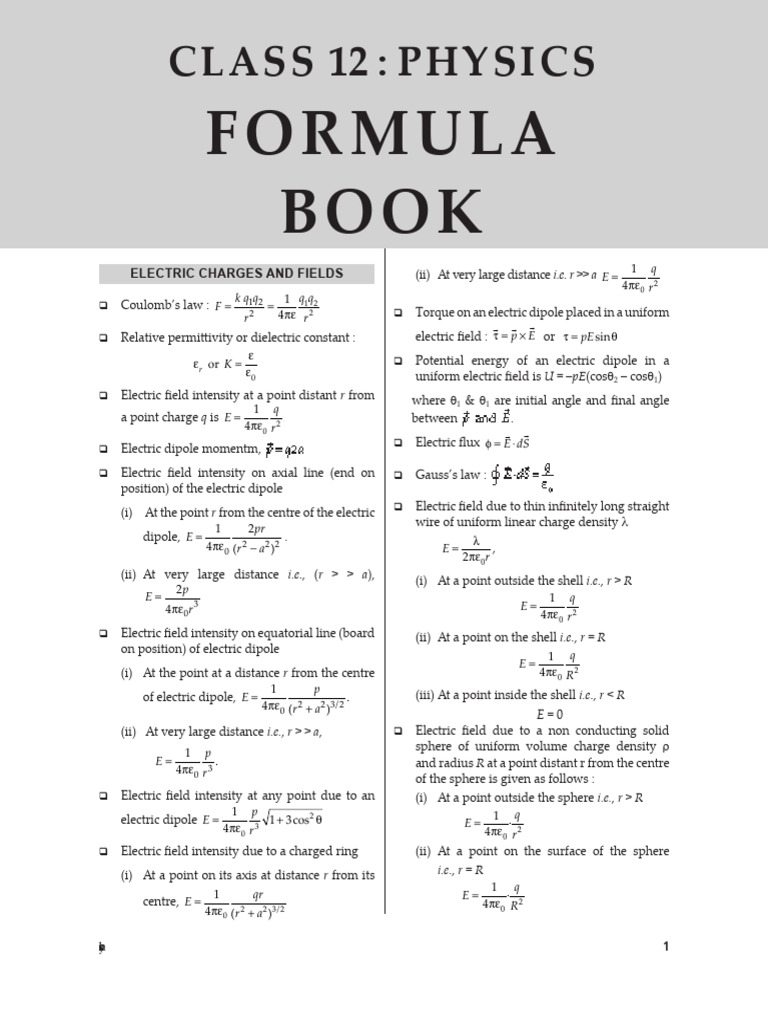 Formula Sheet Physics Final | PDF | Capacitor | Electric Field