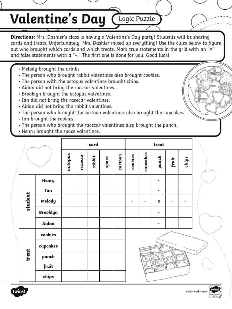 BW Valentines Day Logic Puzzle for 3rd-5th Grade | PDF | Logic