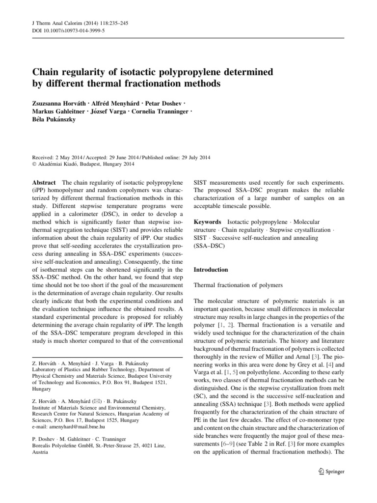 Chain Regularity of Isotactic Polypropylene Determined | PDF ...