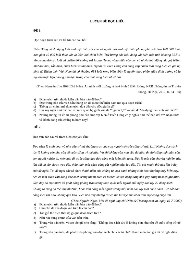 Cuối Kì 2-l6-Luyện Đề Đọc Hiểu 2 | PDF