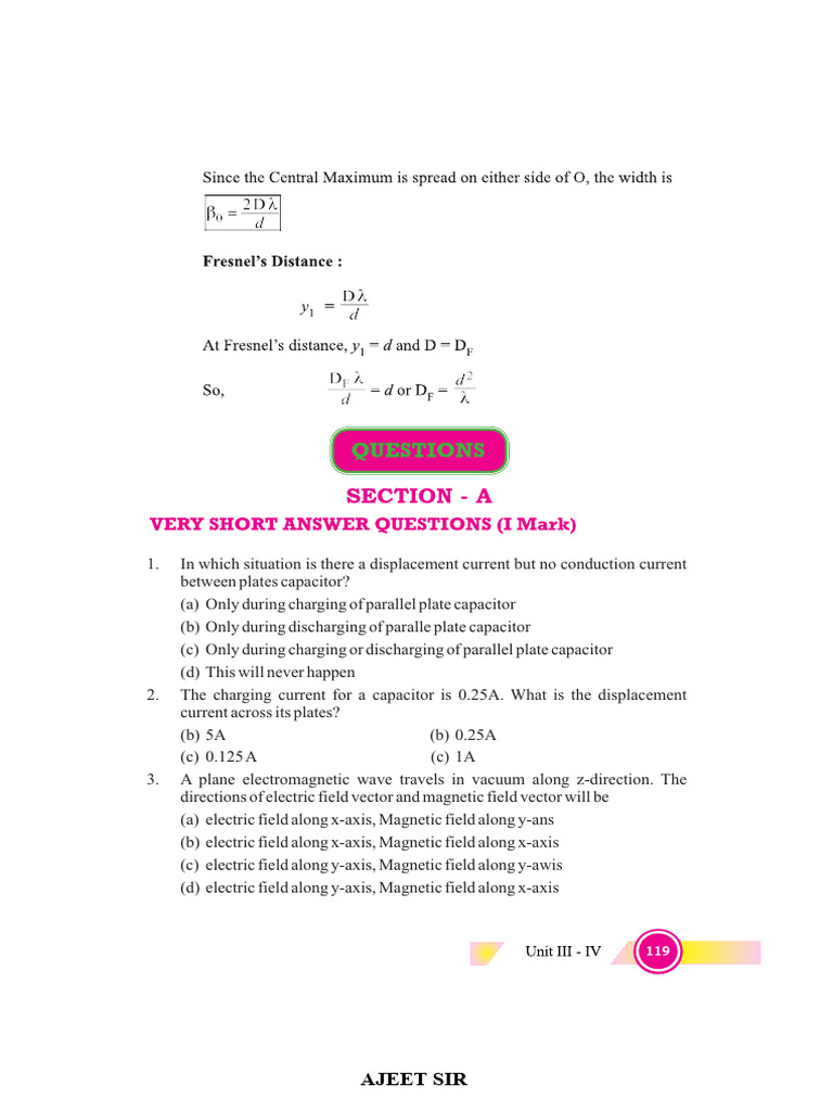 Unit V & Unit VI Physics XII | PDF | Optics | Diffraction
