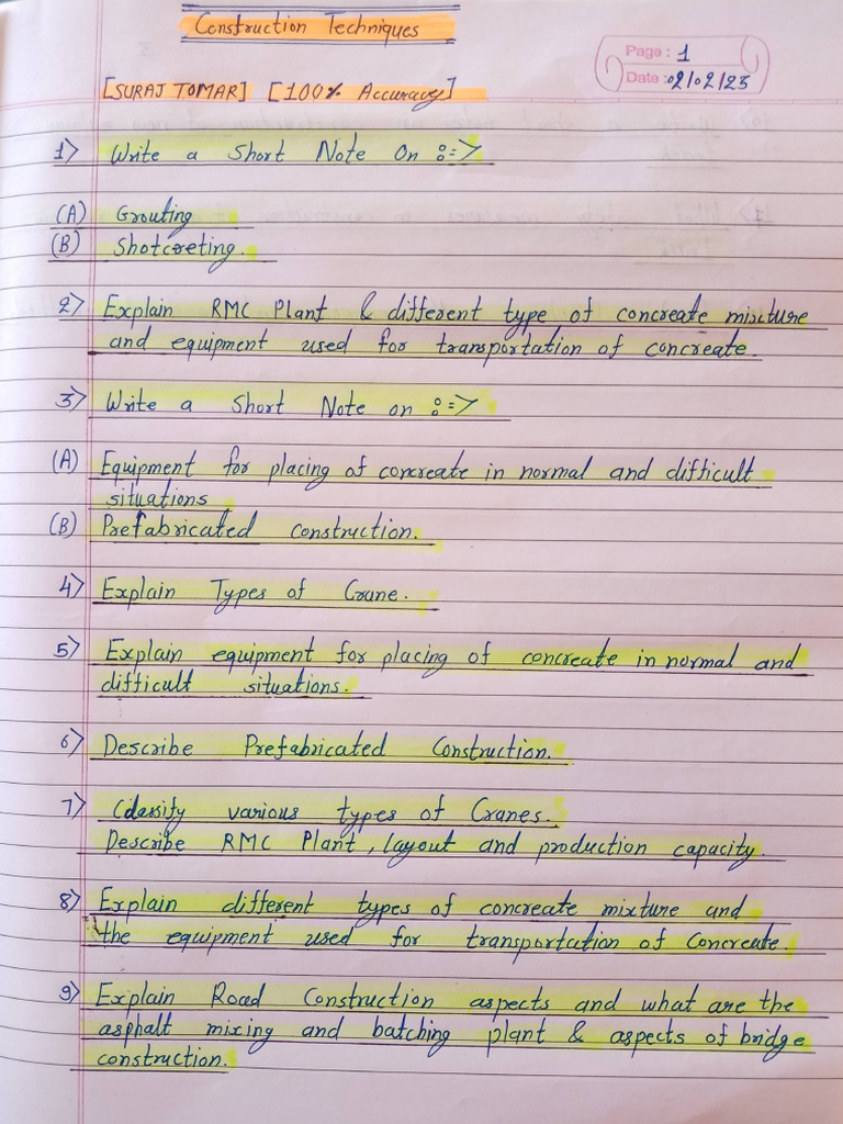 Construction Technique 7th Semi Q B 100% Accuracy by Suraj Tomar | PDF