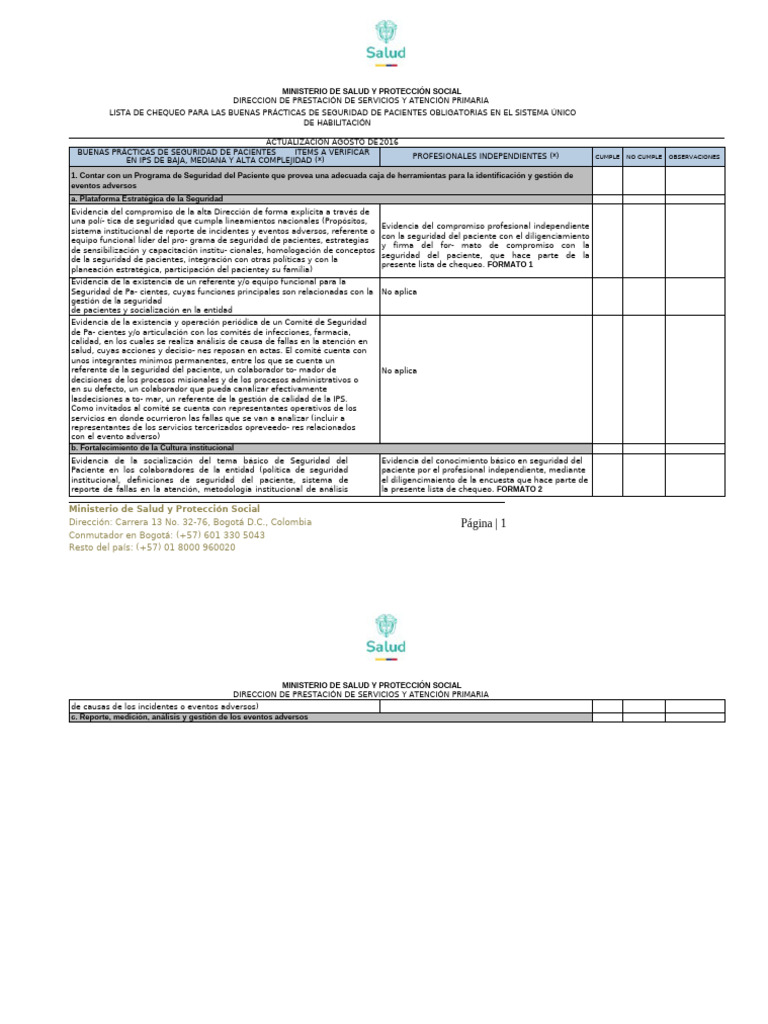 6.formato 5 Lista de Chequeo Seguridad Del Paciente en Habilitacion ...