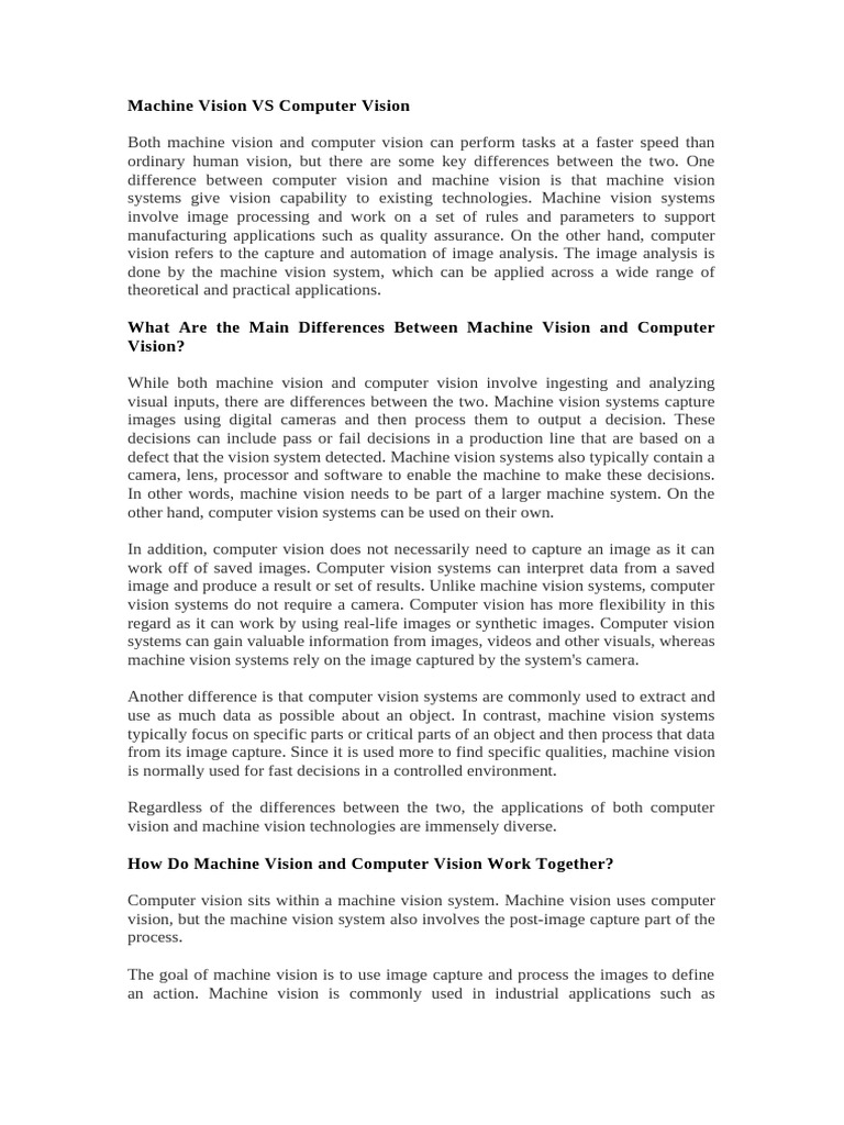 Machine Vision VS Computer Vision | PDF | Computer Vision | Artificial ...