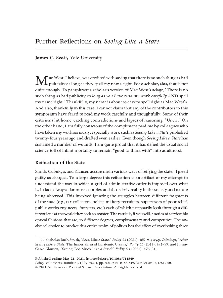 Scott 2021 Further Reflections on Seeing Like a State | PDF ...