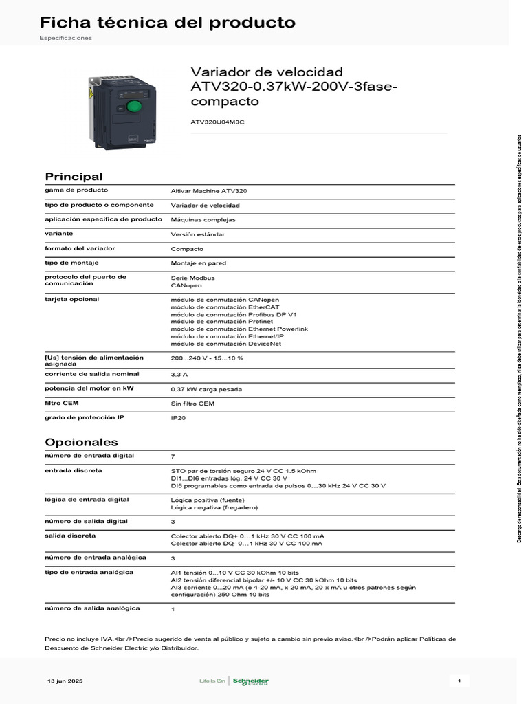 Schneider Electric_Altivar-Machine-320_ATV320U04M3C | PDF | Relé ...