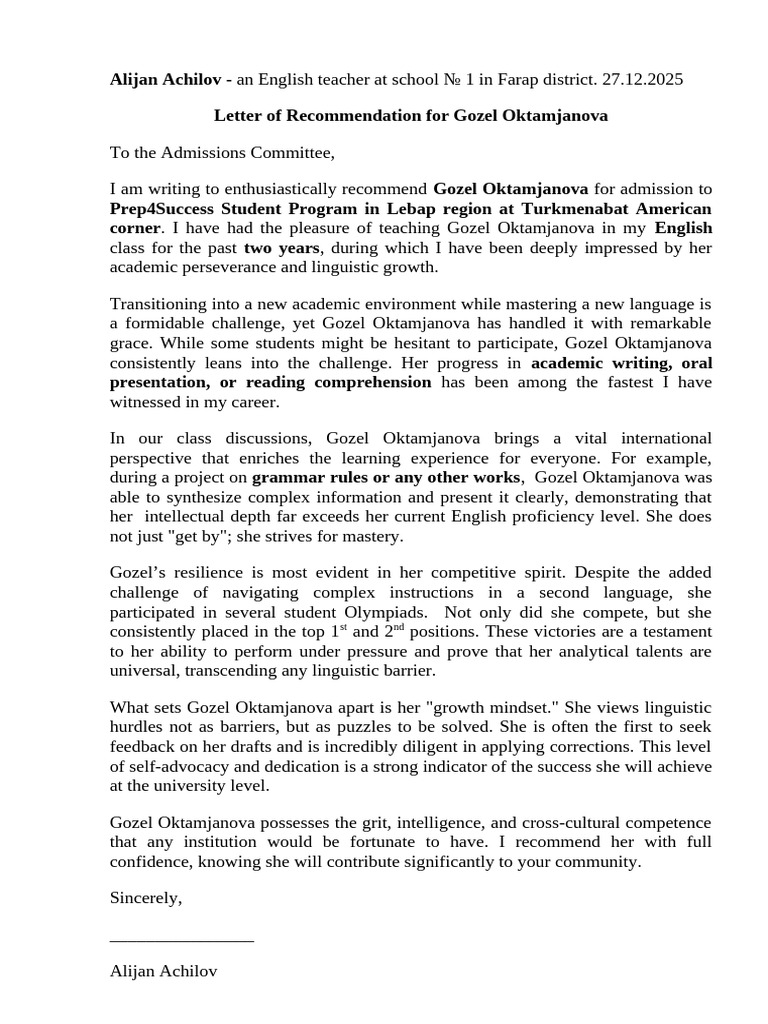 Recommendation Letter Gozel | PDF
